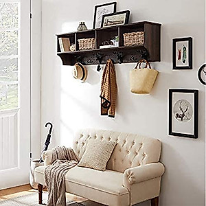 Vanity Art Entryway 7 Hook Wall Mounted Coat Rack with Storage Hanging Shelf Entryway Organizer in Dark Brown F10004DW-BK