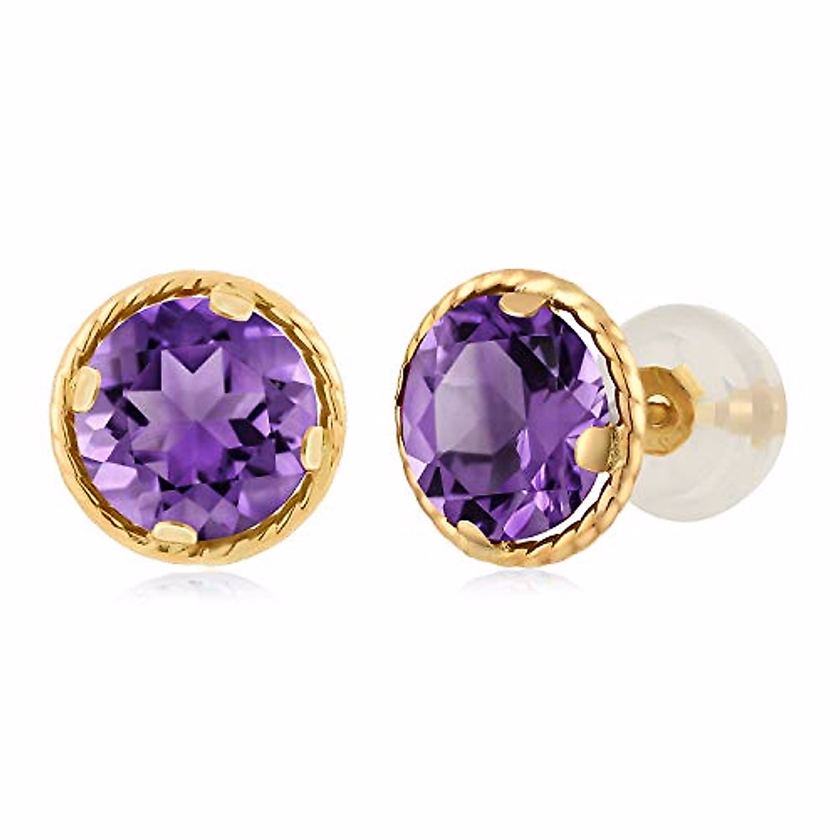 Gem Stone King 14K Gold 6MM Round Gemstone Birthstone Stud Earrings | Gold Earrings For Women