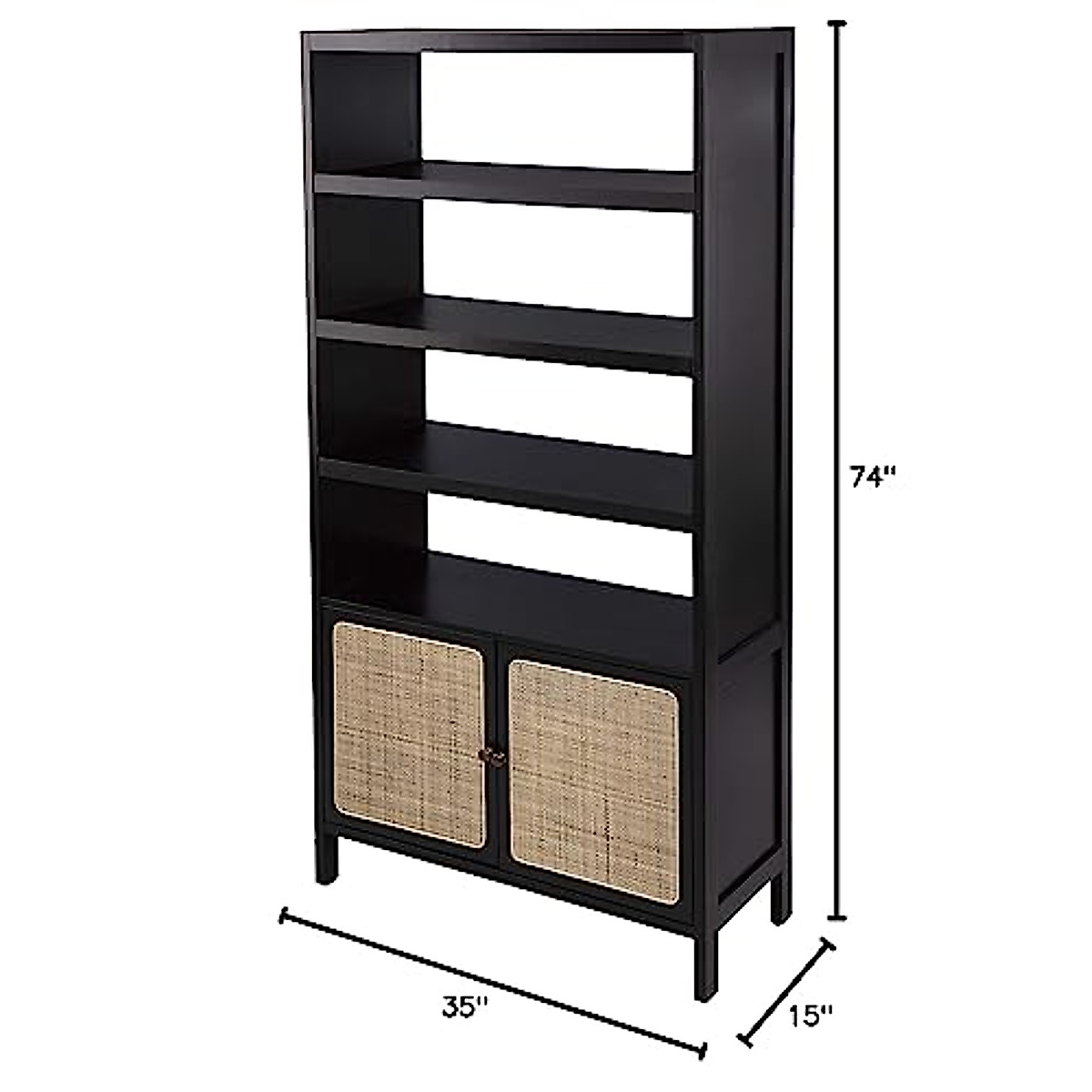 SEI Furniture Carondale Bookshelf, Standard, Black, Gold, Natural