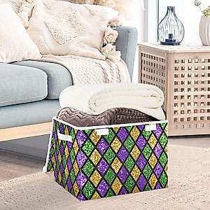 Joisal Shiny Paillettes Fabric Storage Box with Lid Blanket Storage for Closet