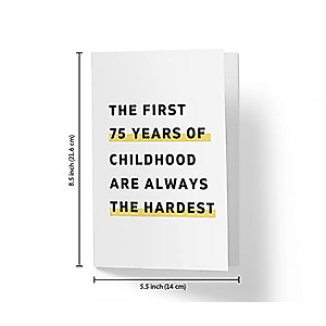 Happy 75th Birthday Card for Men Women, Funny 75th Birthday Cards for Husband Wife Dad Mom Brother Sister Friend, 75 Years Old Birthday Card, 75 Birthday Card with Envelope, Karto Yellow Childhood