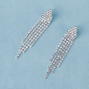 Mlouye Silver Tone Clear Rhinestone Chandelier Dangle Earrings for Women, Triangle Dangling Fringe Crystals Pierced Earring for Prom Party Jewelry