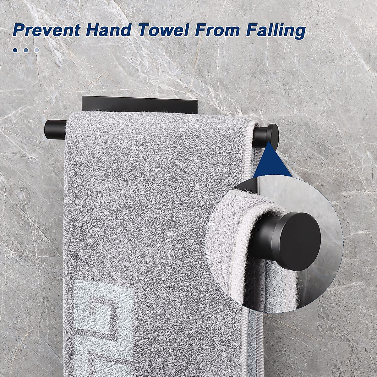 NearMoon Self Adhesive Hand Towel Holder/Towel Ring, Stainless Steel Hand Towel Bar Rustproof Stick on Wall-Towel Rack for Bathroom/Kitchen, Adhesive and Wall Mounted (1, Matte Black)