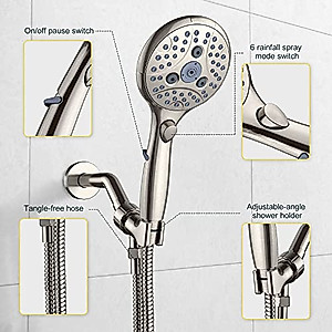 Bundled products of SunCleanse Brushed Nickel Shower Head, 7 Settings Hand held Shower with ON/OFF Pause Switch,and Toilet Paper Stand