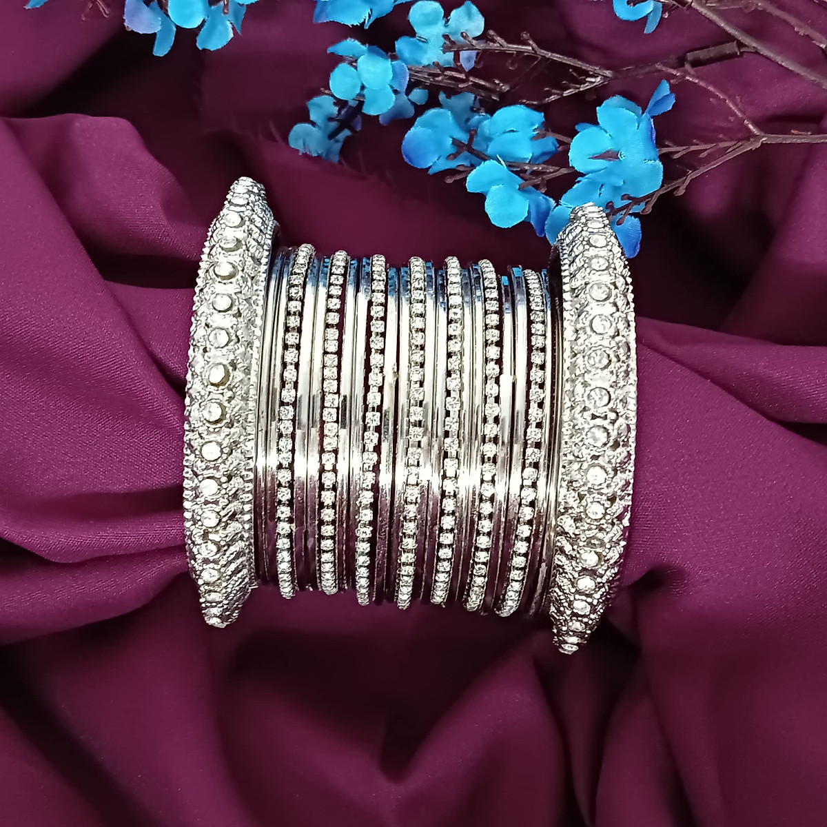 Efulgenz Boho Vintage Antique Gypsy Tribal Indian Oxidized Crystal Bracelets Bangle Set Jewelry, 10, Metal