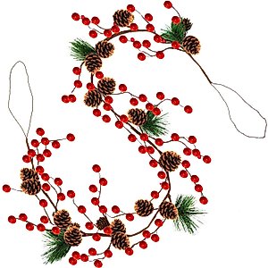 TURNMEON 6 FT Christmas Garland Christmas Decorations Red Berries Garlands Pine Cones Bristle Pine Garlands Realistic Christmas Garlands for Mantle Fireplace Xmas Garlands Home Decor Indoor Outdoor