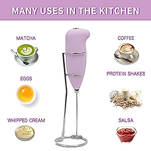 SONWELL Coffee Milk Frother Handheld, Drink Coffee Mixer with Stainless Steel Stand, Battery Operated Electric Foam Maker, Milk Foamer for Lattes, Frappe, Matcha, Hot Chocolate PINK,Halloween Gifts