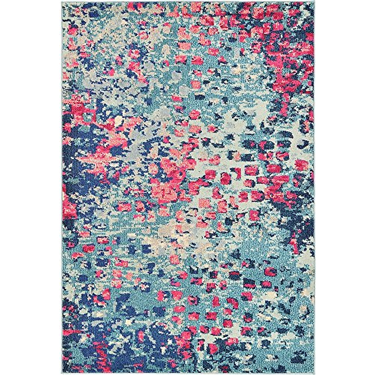 Unique Loom Jardin Collection Colorful, Vibrant, Abstract, Modern Area Rug, 4 x 6 ft, Blue/Pink