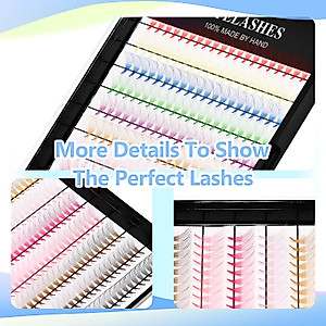 Hannahool 12 Colors Mix 240pcs 10D Premade Fans Nature Long Volume Eye Lashes Extensions Soft and Light Weight Colorful Individual False Eyelashes Cluster 8-16mm to Choose (12mm)