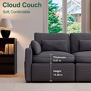 ISHUHL Modular Sectional Sofa, 124.41" U Shaped Couch with Corduroy, Convertible 6 Seat Cloud Couch with Ottomans, Dark Grey Oversized Sectional Couches for Living Room