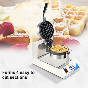 NJTFHU Commercial Rotating Belgian Waffle Irons Electric Pancake Maker Machine Non-Stick with Removable Plates and Intelligent Led Temperature for Bakeries Snack Bar Family