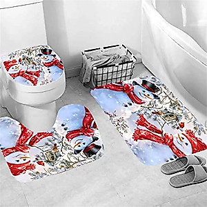 Two Snowmen Bathroom Decor Sets Accessories with Shower Curtain Christmas Shower Curtain Set with Rugs and Accessories Xmas Bathroom Decor 4Pcs