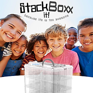 Stack Boxx Stackable Organizer and Storage Container (White) +Free Case | Be Clutter-Free, Be Happy! 5 Layers w/Handle -Perfect Solution for Kids Toys, Art Crafts, Jewelry, School & Office Supplies