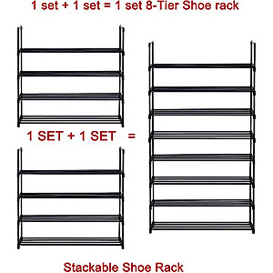 SOONEEDEAR 4-Tier Shoe Rack Metal Shoe Tower 20-Pair Shoe Storage Organizer Unit Entryway Shelf Stackable Cabinet Stackable Shoe Tower Durable Metal Shelves