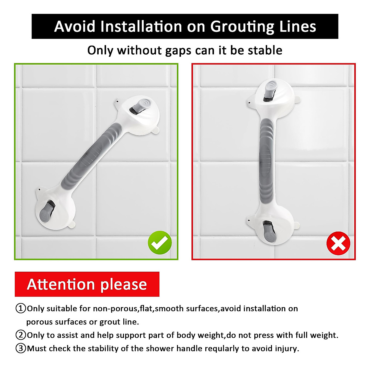 Rackickyer Grab Bars for Bathtubs and Showers, 1 Pack 15 Inch Shower Handles, Strong Suction Grab Bar for Shower, Anti-Slip Shower Grab Bars for Seniors, Bathroom Handicap Grab Bars with Indicators