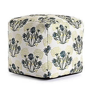 Anji Mountain Square Outdoor Pouf, Gordes Yellow, 18" x 18" x 18", Multicolor