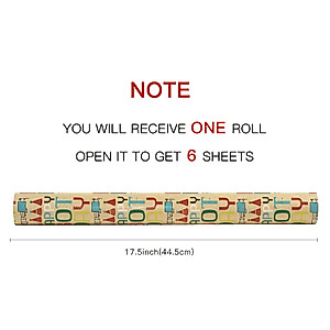 RUSPEPA Wrapping Paper Sheets Birthday Design - 17.5 x 30 inches Each Sheet, Total of 6 Sheets Packed in 1 roll