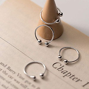 NewZenro Dainty Tiny Balls Knuckle Stacking Rings for Women S925 Sterling Silver Statement Adjustable Open Rings Minimalist White Gold Plated Polished Tail Finger Rings Hypoallergenic Jewelry Gifts