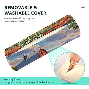 xigua Farm Animals Neck Roll Pillow for Neck Relief with Removable Washable Cover - Memory Foam Round Cylinder Bolster, Ergonomically Designed for Head, Neck, Back, and Legs