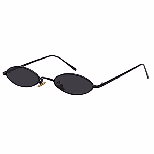 MEETSUN Vintage Small Oval Sunglasses For Women Men Metal Frames Designer Gothic Glasses - Matte Black Frame/Grey Lens