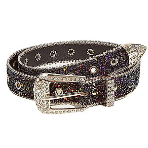 NociHah Black Rhinestone Belt Western Cowgirl Cowboy Belts Vintage Bling Crystal Diamond Studded Leather Belt for Jean Pants (multicolor-width2.8