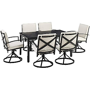 Crosley Furniture Kaplan 7-Piece Outdoor Dining Set for 6, Patio Table and Chairs for Backyard, Deck, Oiled Bronze with Oatmeal Cushions