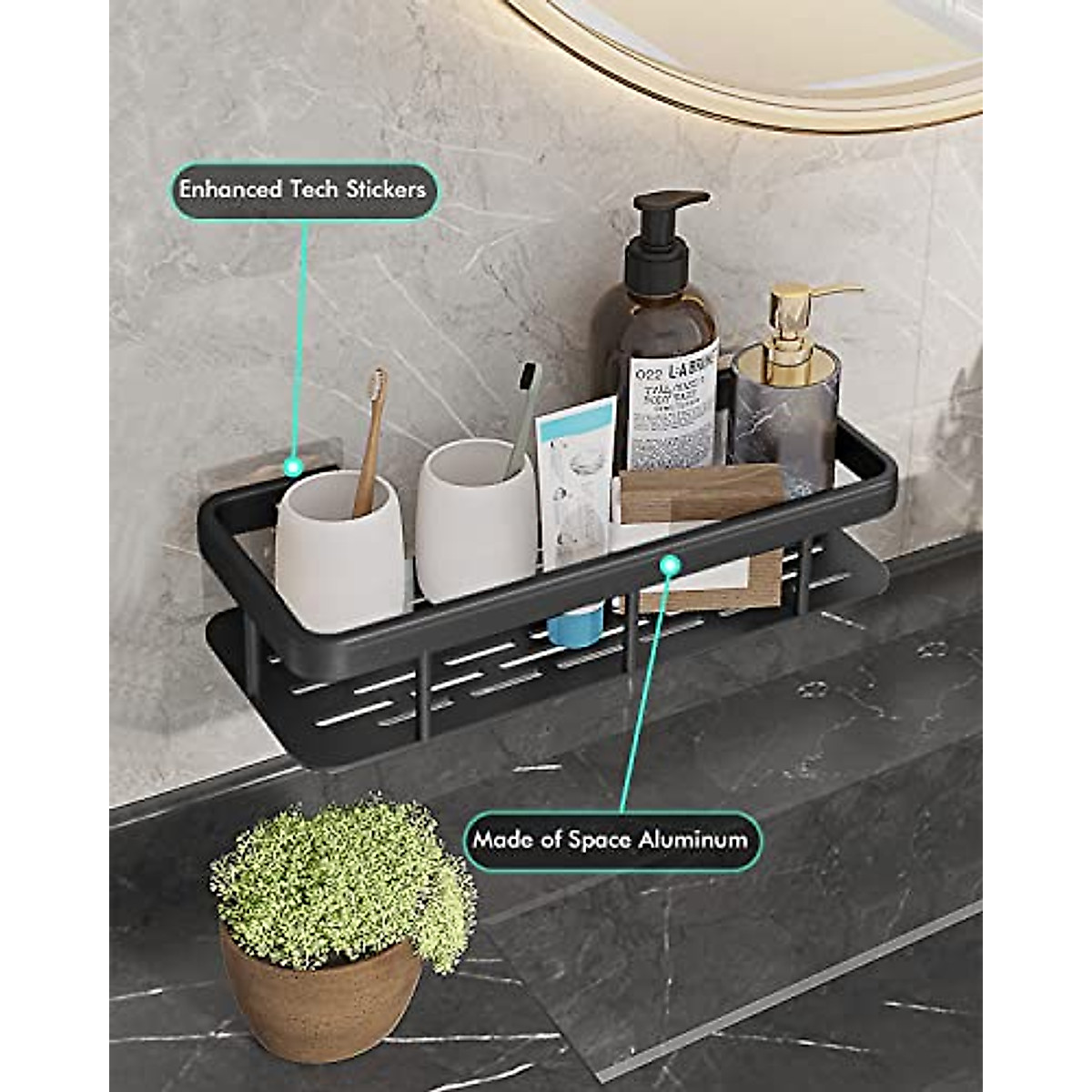 Amythe Shower Caddy Shelf Organizer,Shelves for Bathroom Organizer Wall Shower Shelf for Inside Shower, Bathroom Kitchen Self Adhesive No Drilling Rustproof, Black