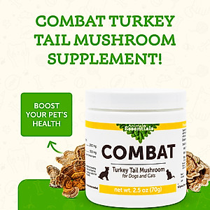 Animal Essentials Combat Turkey Tail Mushroom Supplement for Dogs & Cats - Critical Immune Defense, Supports Cognitive Function, Mushroom Powder Extract, Organic Turkey Tail - 2.5 Oz (Pack of 1)