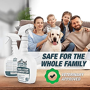 Advanced Pet Supplies Odor & Stain Eliminator - Cat Urine & Dog Pee Cleaner Solution - Carpet & Fabric Pet Cleaning Essentials - Pet Pee Enzyme Deodorizer & Stain Remover with Cucumber Melon Scent, 32oz Spray