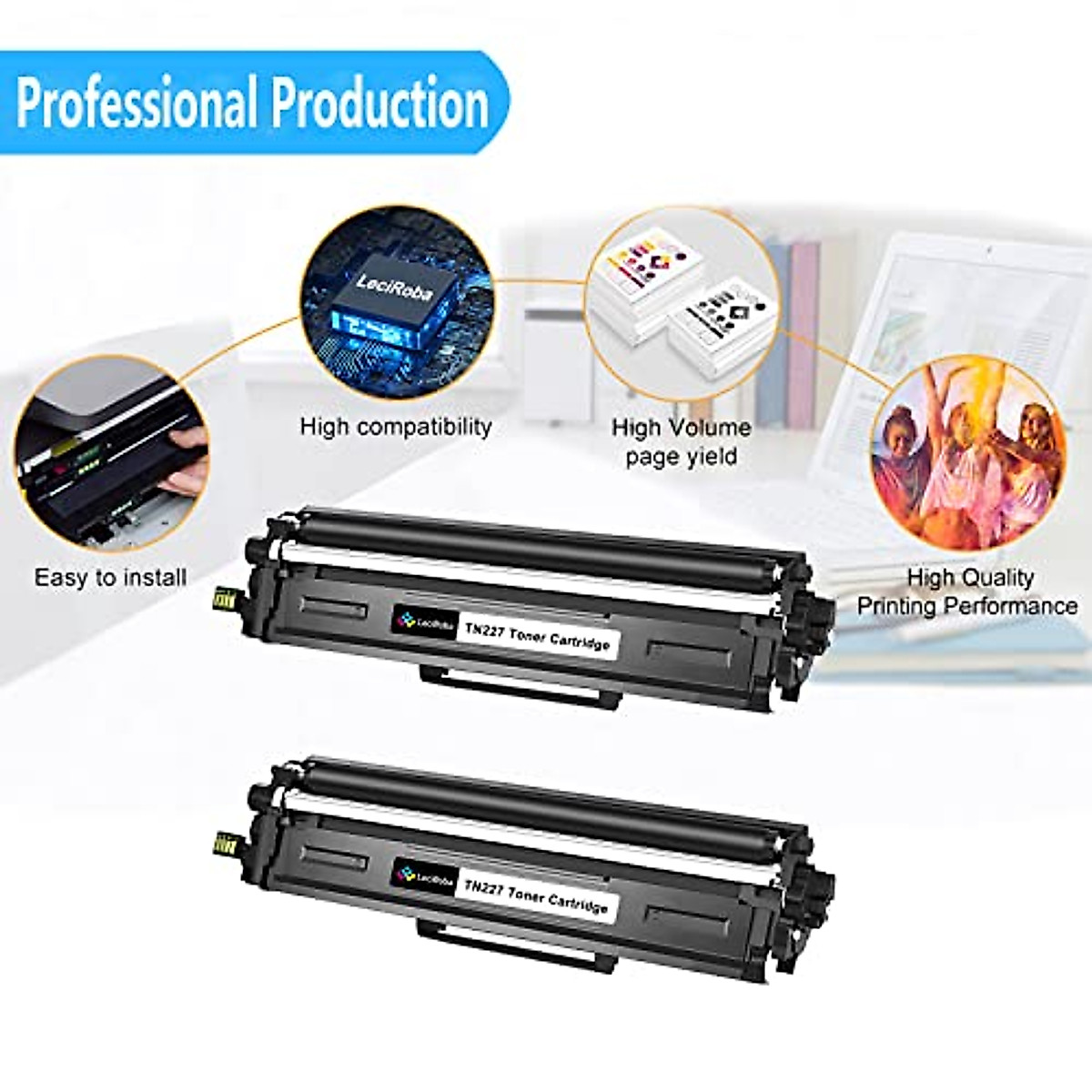 LeciRoba Compatible TN-227 Black Toner Cartridge High Yield Replacement for Brother TN227 TN-227 TN223 TN-223 for MFC-L3770CDW HL-L3270CDW HL-L3290CDW HL-L3230CW MFC-L3210CW Printer (2-Black)