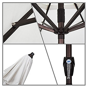 California Umbrella 9' Round Aluminum Patio Umbrella, Crank Lift, Auto Tilt, Bronze Pole, Terracotta Olefin