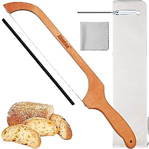 Alimtee Bread Knife for Homemade Bread, 16" Wooden Serrated Bread Slicer Gift for Friends Fiddle Bow Design Easy to Cutting, Sourdough Cutter for Homemade - Premium Stainless Steel