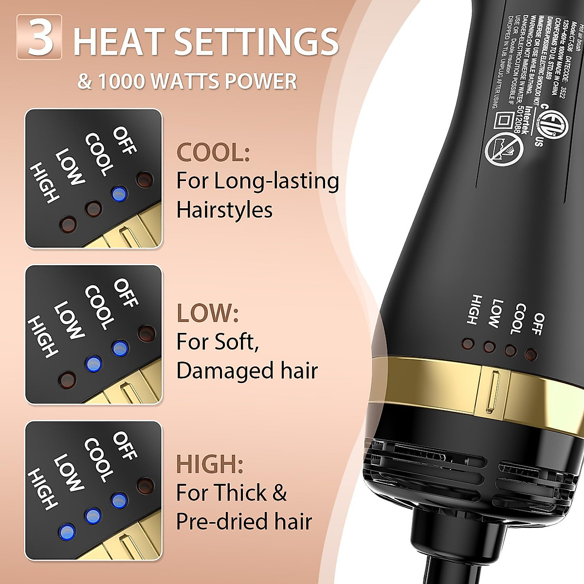 Nicebay® Hot Air Brush Set for Straightening, Drying, Curling - Oval Brush with Multi-Temperature Settings, Detachable Design for Salon