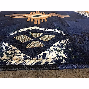 Champion Rugs Southwestern Native American Tribal Navy Blue Area Rug (3’ X 5’ Oval)
