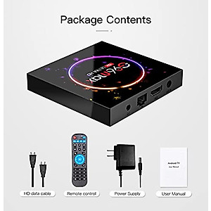 Android 10.0 TV Box, 4GB RAM 64GB ROM Smart TV Box, Supports 2.4G/5G Dual Wi-Fi, Support 6K Resolution, USB 2.0, with HDMI Cable and Remote Control