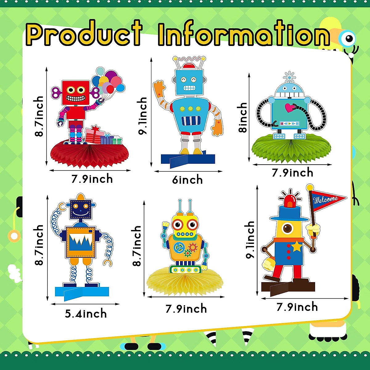 12 Pieces Robot Birthday Party Supplies Robot Party Honeycomb Centerpieces Robot Party Decorations Robot Party Table Topper for Baby Shower Decorations for Kids Birthday Party Supplies