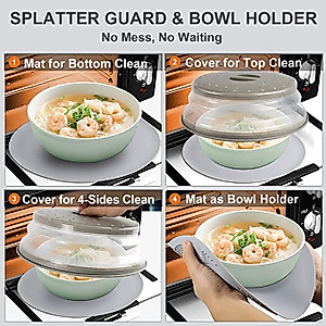 2 in 1, Upgrade Microwave Food Cover & Mat- Mat as Bowl Holder, Cover for Plates Splatter Guard, 10 Inch Silicone Multi-Purpose Mat & Collapsible Lid for Microwave Clean, BPA Free, Easy Grip, Grey