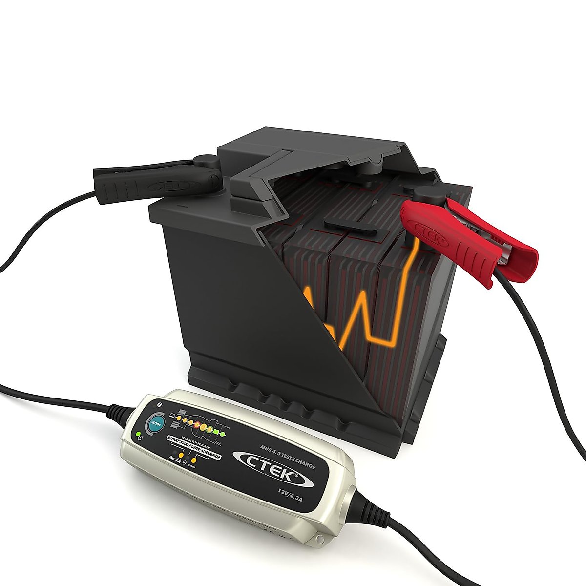 CTEK 4.3 Test & Charge, 12 Volt Fully Automatic Charger with Unique Battery and Alternator Testing, Ideal for Long Term Storage