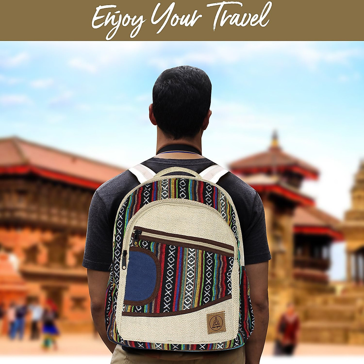 Ojas Yatra Pure Himalayan Hemp Backpack Large - Boho/Hippie Student Laptop Backpack for Women & Men - Handmade Notebook Bag for Travel & Festivals