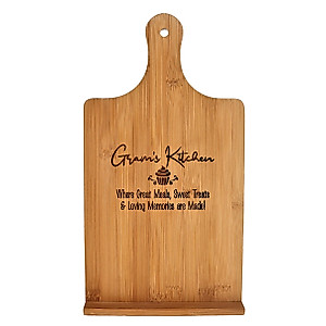 Gram’s Recipe Cookbook Holder Stand Gift - Custom Engraved Bamboo Cutting Board Foldable Chef Easel Metal Hinges Kickstand iPad Tablet Compatible Christmas Birthday Kitchen Decor Design (7.25x13.5)
