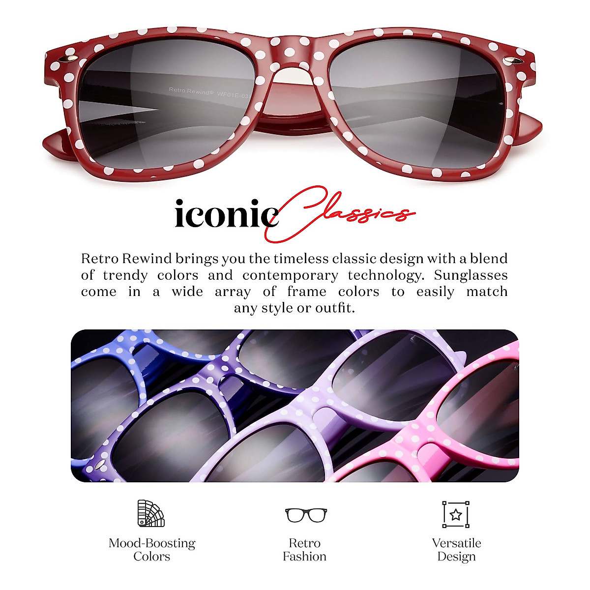 Retro Rewind Polka Dot Vintage Fashion Sunglasses for Women UV400 Trendy Fun Print Sun Glasses