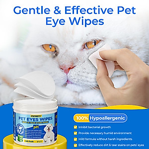 PUPMATE Eyes Wipes for Dogs & Cats | Face Tear Stain Remover | Gentle and pH Balanced | Aloe Pet Grooming Deodorizing Wipes for White Dogs Eye Debris, Discharge, Mucus, Crust 120pcs