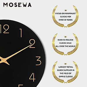 Mosewa 12 Inch Black Wall Clock Battery Operated Silent Non-Ticking - Modern Simple Minimalist Clock Decorative for Kitchen,Bedroom,Home Office,Bathroom,Living Room