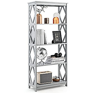 Giantex 5-Tier 61" Tall Wooden Bookshelf - Modern Freestanding Open Shelving Storage Display Shelf with Anti-toppling Device, Easy Assembly Bookcase Shelf Rack for Bedroom, Living Room, Grey