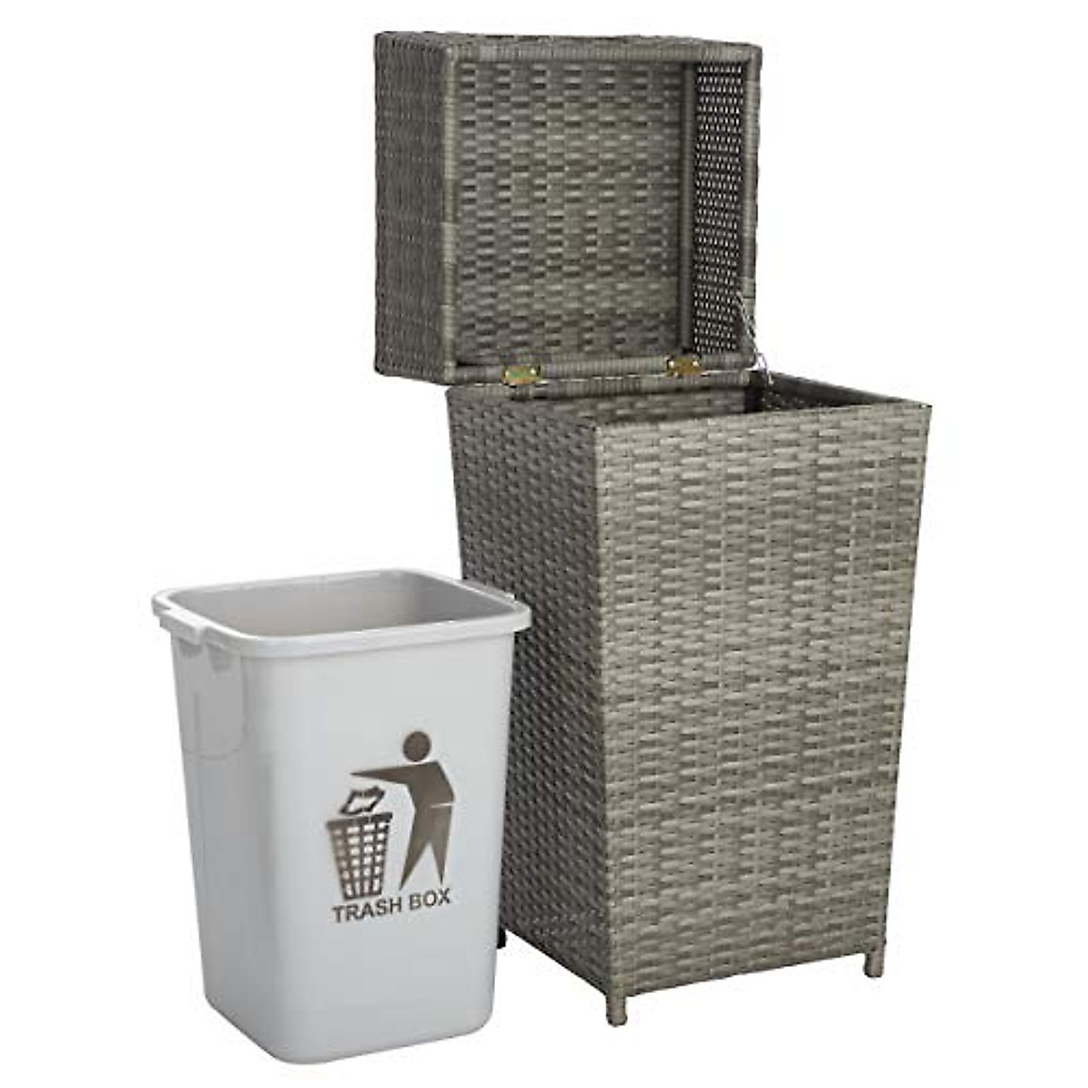 Safavieh Outdoor Collection Mazeli Grey Wicker Trash Bin