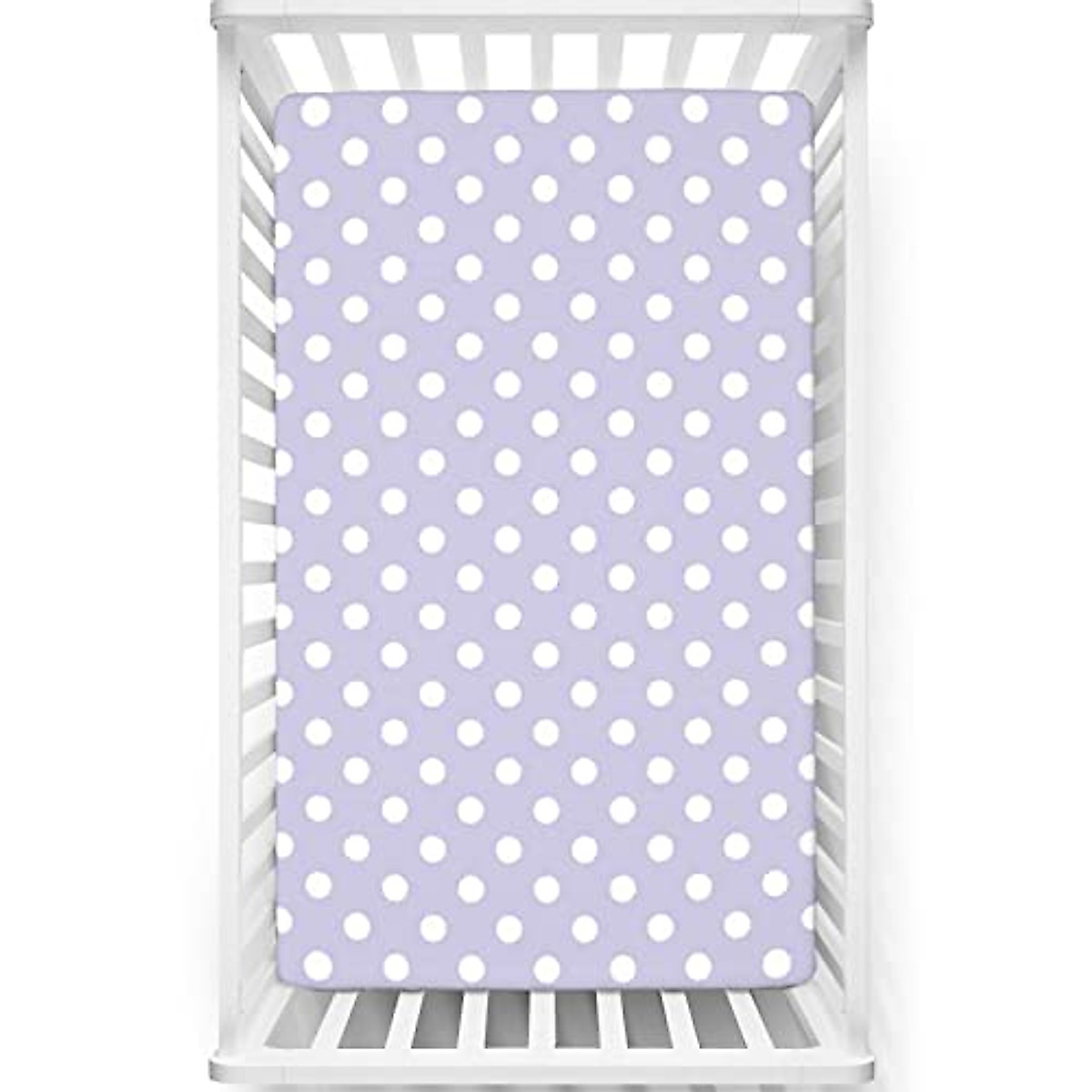 Polka Dots Themed Fitted Crib Sheet,Standard Crib Mattress Fitted Sheet Toddler Bed Mattress Sheets-Crib Mattress Sheet or Toddler Bed Sheet,28“ x52“,Lilac White
