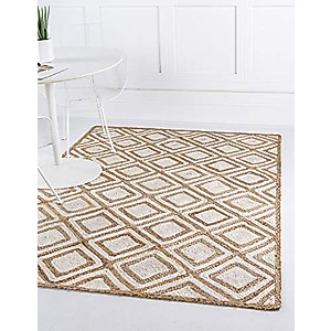 Unique Loom Braided Jute Collection Classic Quality Made Hand Woven with Geometric Design Area Rug, 9' 0" x 12' 0", Ivory/Natural