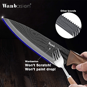 Wanbasion Matte Black Titanium Plated Stainless Steel Kitchen Knife Set, Chef Kitchen Knife Set Professional, Dishwasher Safe Kitchen Knife Set with Damascus Style
