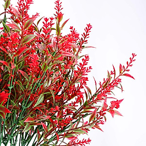 JEMONG 8 Bundles Artificial Lavender Flowers Outdoor UV Resistant Fake Flowers No Fade Faux Plastic Plants Garden Porch Window Box Decorating (Red)