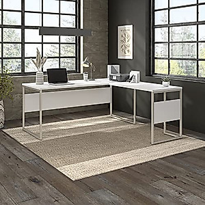 Bush Business Furniture Hybrid L Shaped Table Desk with Metal Legs, 72W x 30D, White